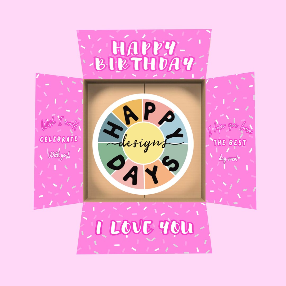Pink Happy Birthday Care Package Labels/care Package Flaps/gift Box ...