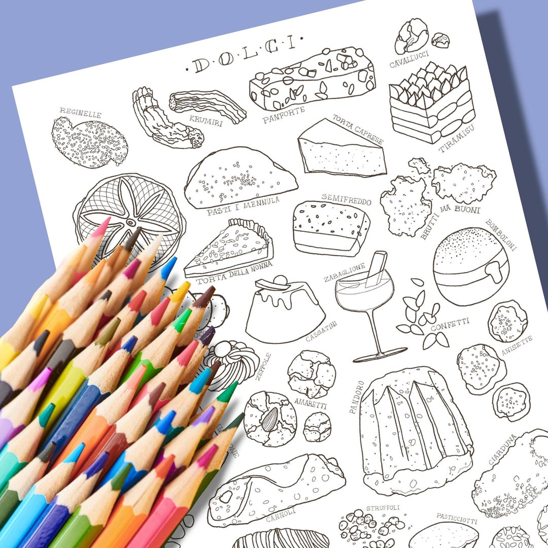 Italian Sweets Coloring Page and Digital Download Print, 300 Dpi Food ...