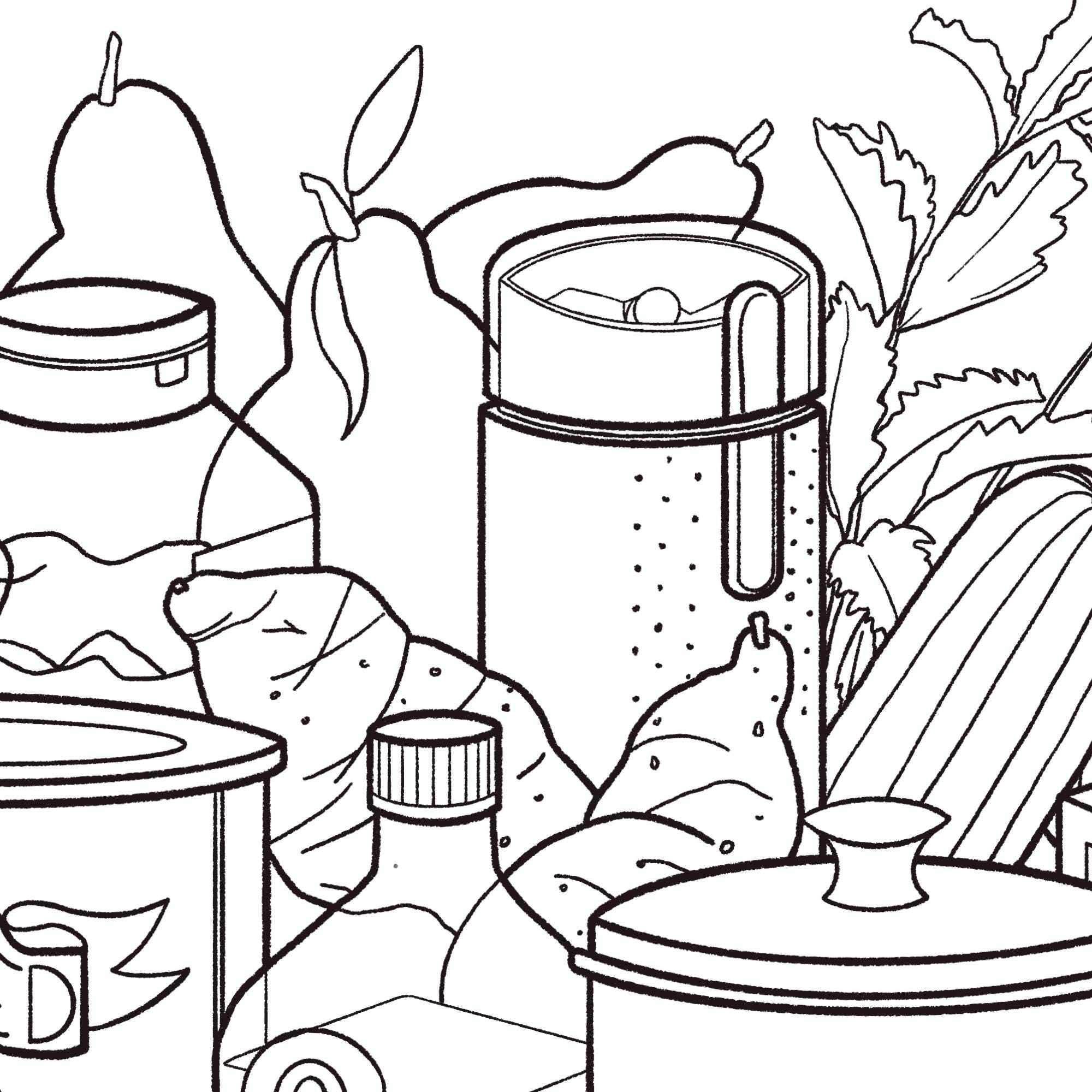 Kitchen Line Art Illustration: Food & Pantry Coloring Page (digital ...