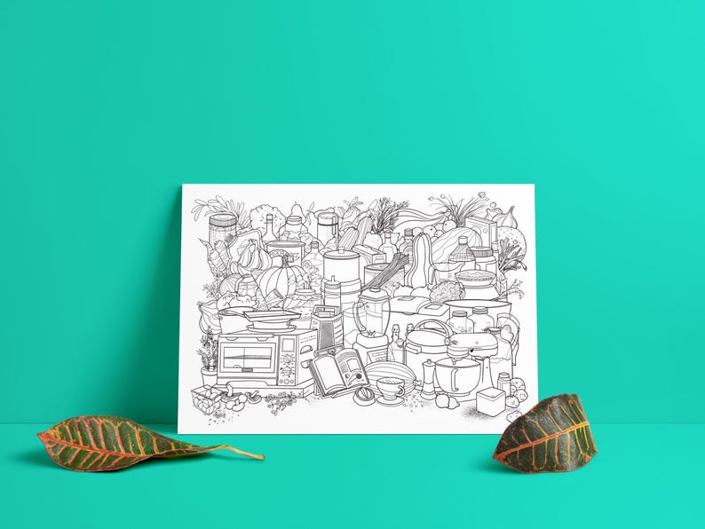 Kitchen Pantry Coloring Page and Art Print, Digital Download Kid ...