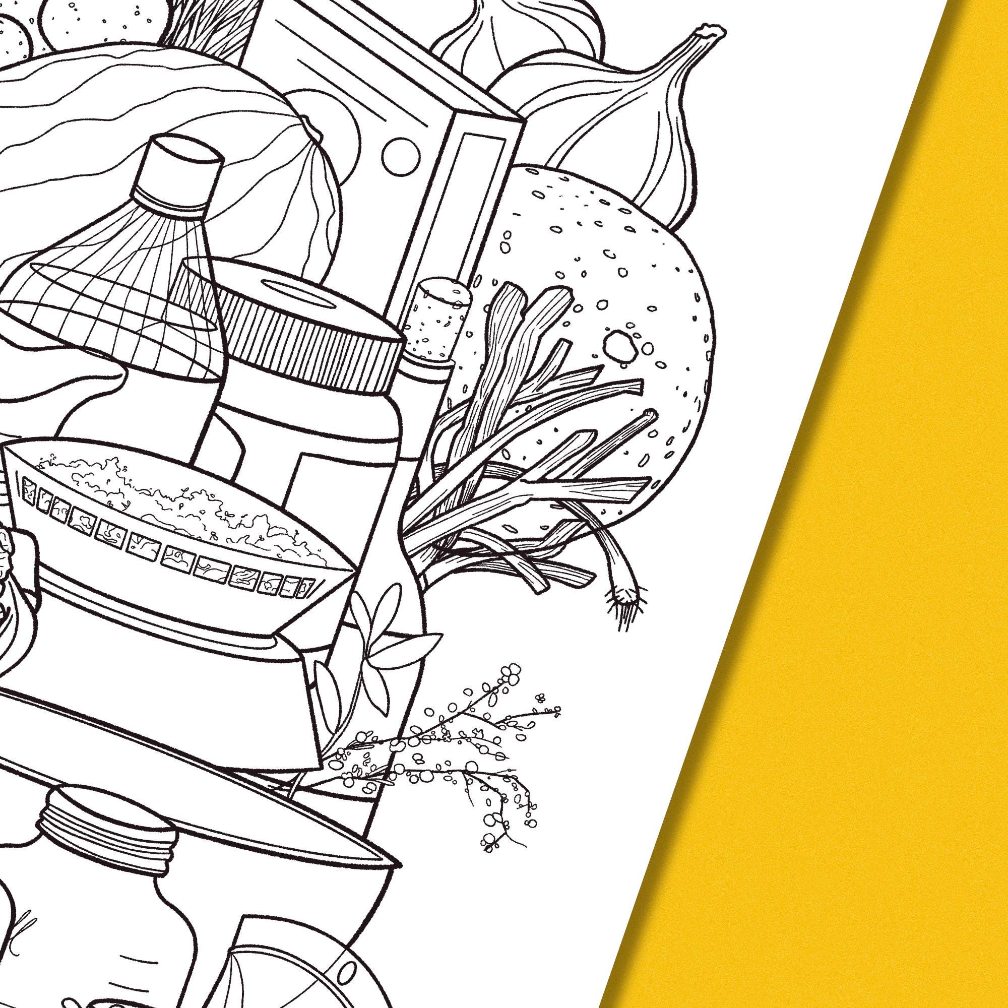 Kitchen Line Art Illustration: Food & Pantry Coloring Page (digital ...