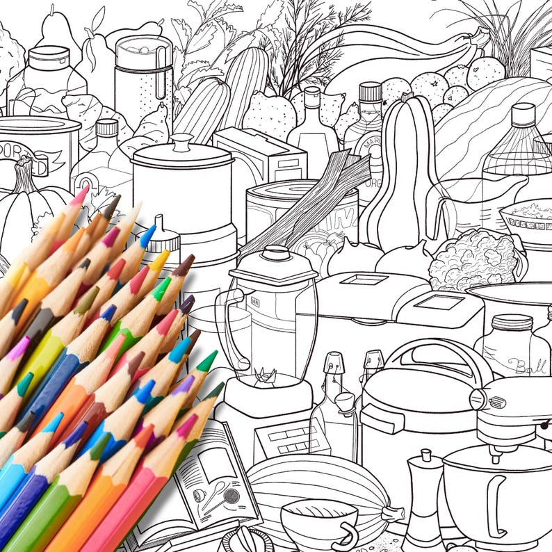 Kitchen Pantry Coloring Page and Art Print, Digital Download Kid ...