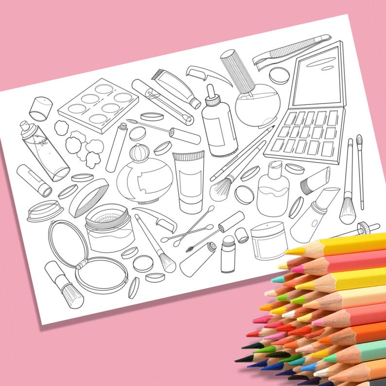 XL Makeup Coloring Page, Digital Download Print, Beauty Supply Art ...