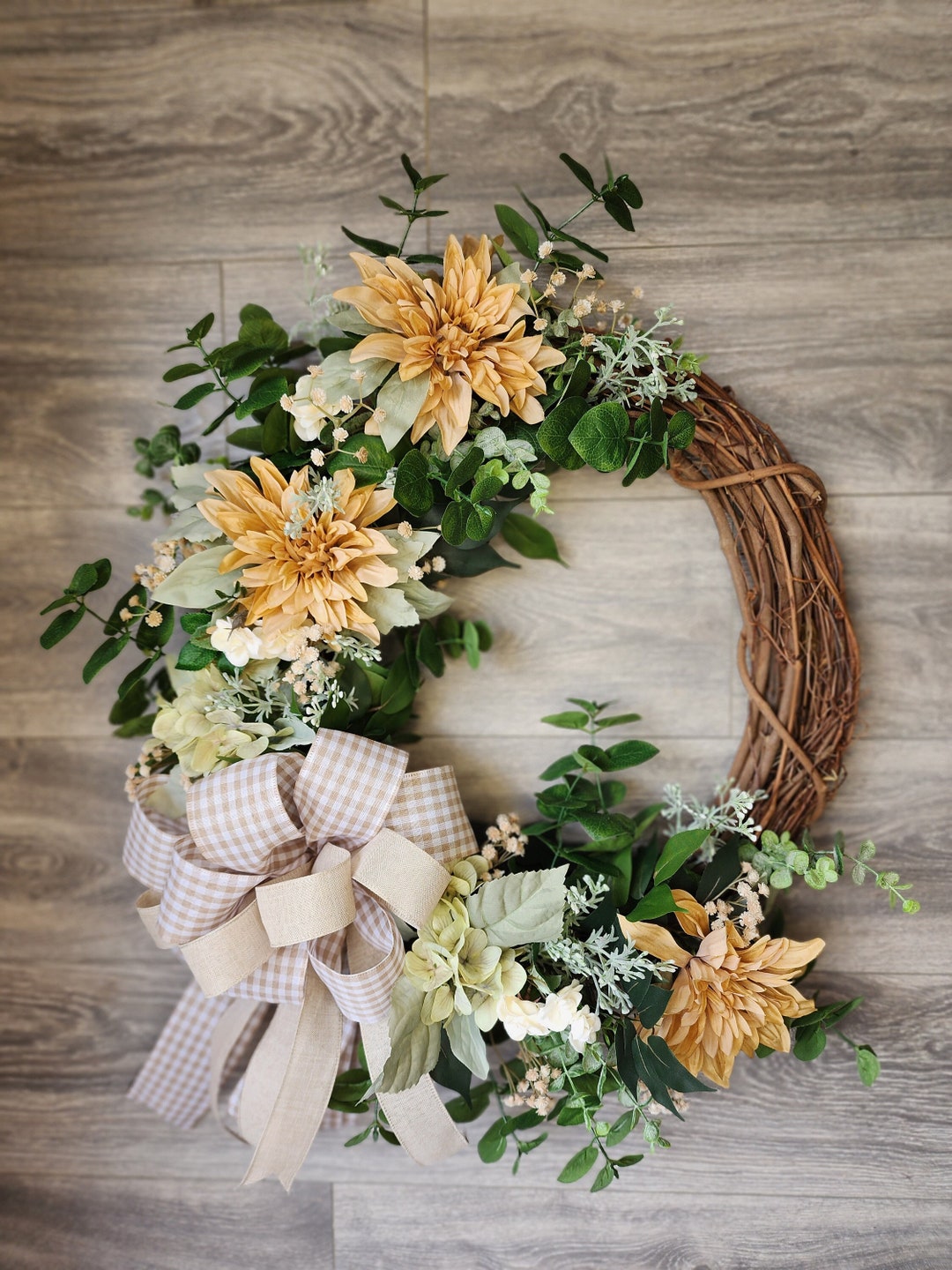 Eucalyptus Hydrangea Floral Front Door Wreath, Green Eucalyptus Door ...