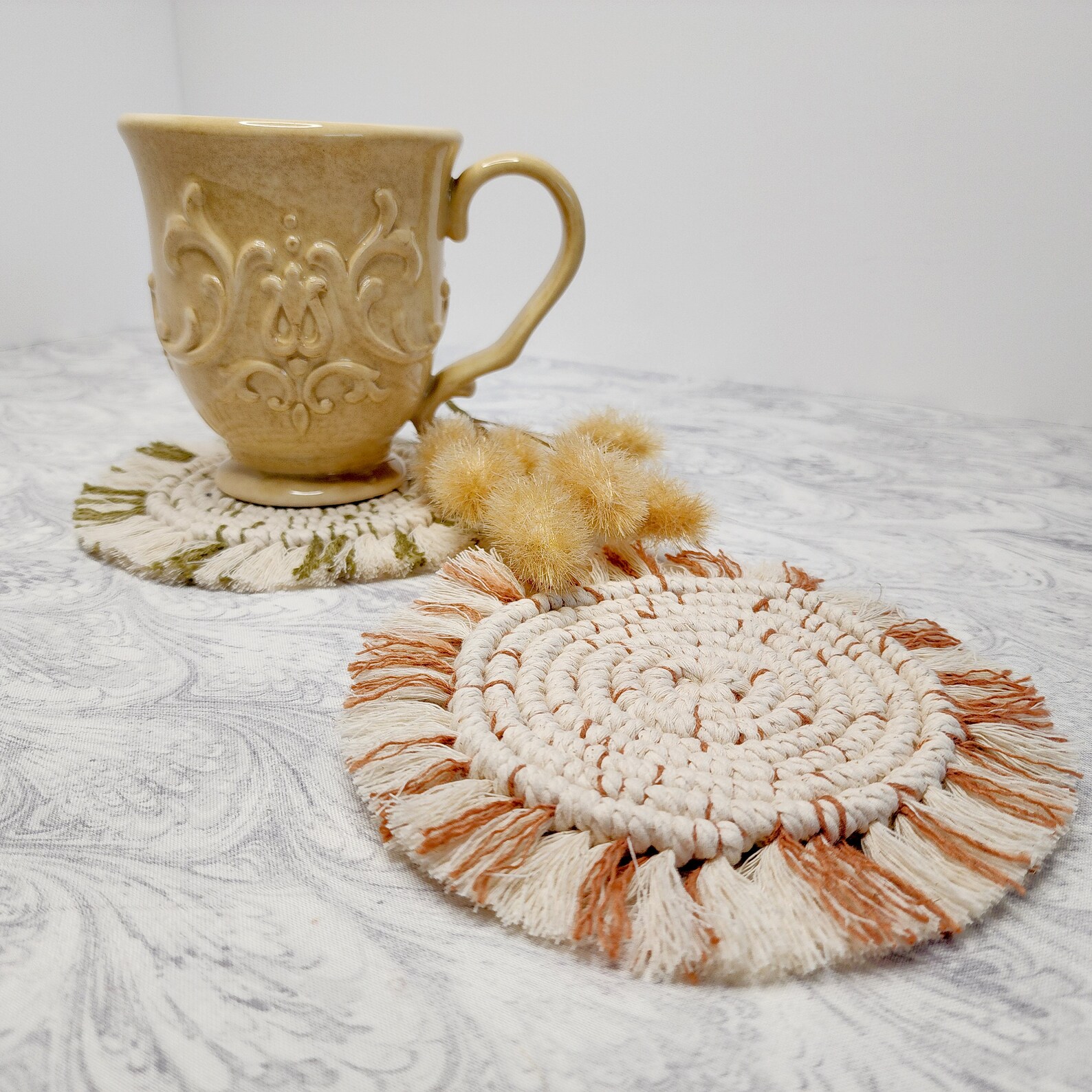 Dual Tone Macrame Round Boho Coasters Coffee Table - Etsy