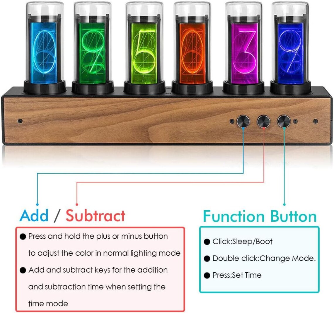 Personalized Neo Nixie Tube Clock, Walnut Wood RGB Digital Clock ...