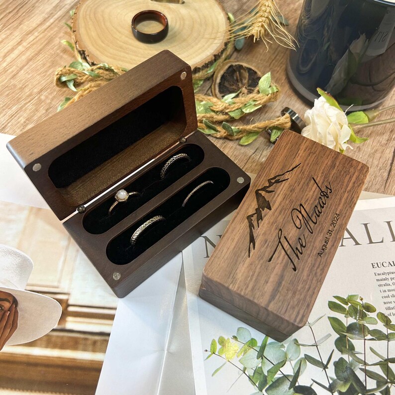 Custom Wood Ring Box, Storage for 2-4 Rings, Engraved Wood Ring Bearer ...
