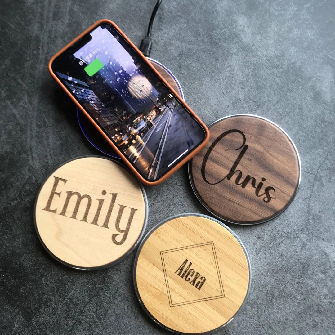 Personalized Wooden Wireless Charger Pad, Custom Wood Wireless Charger ...