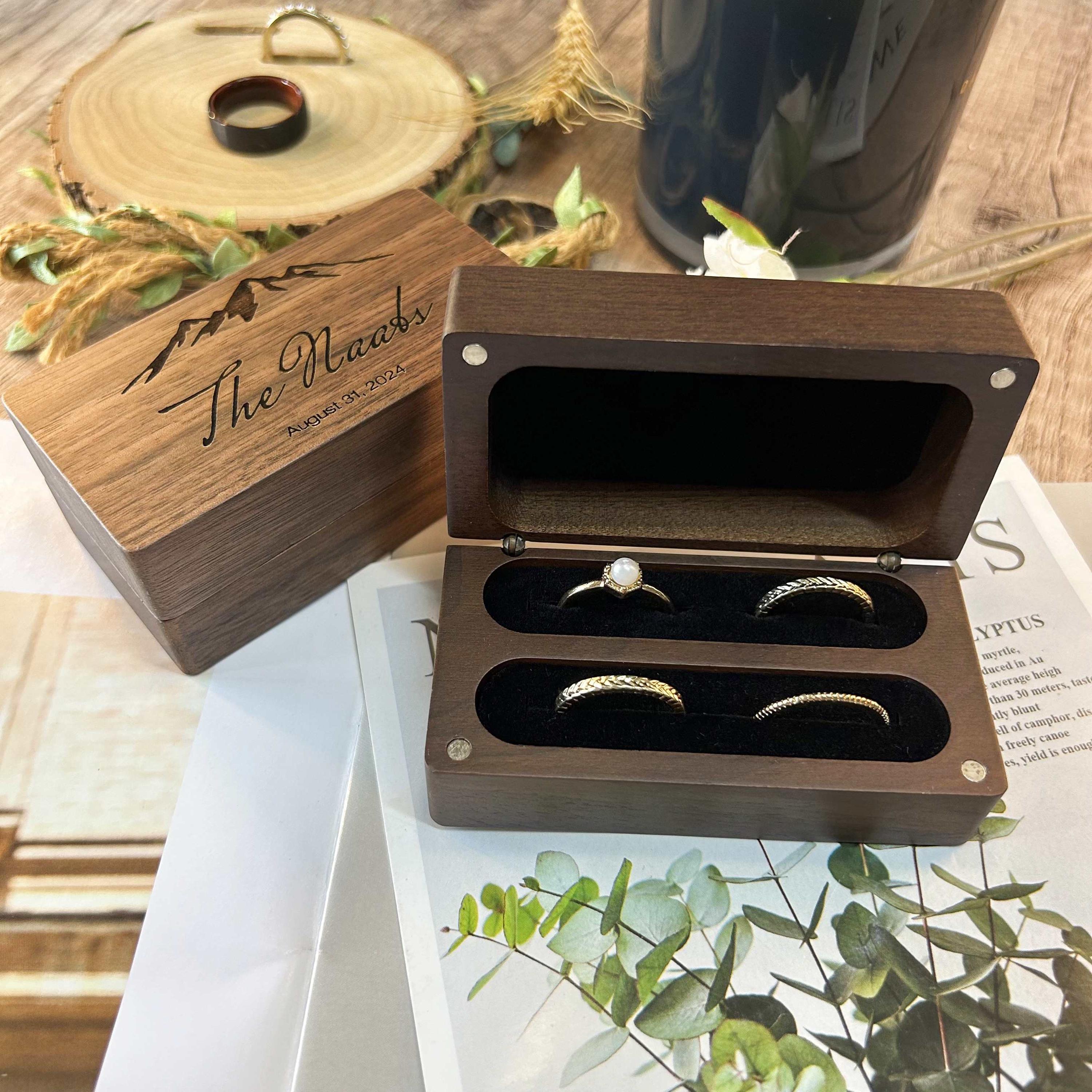 Custom Wood Ring Box, Storage for 2-4 Rings, Engraved Wood Ring Bearer ...