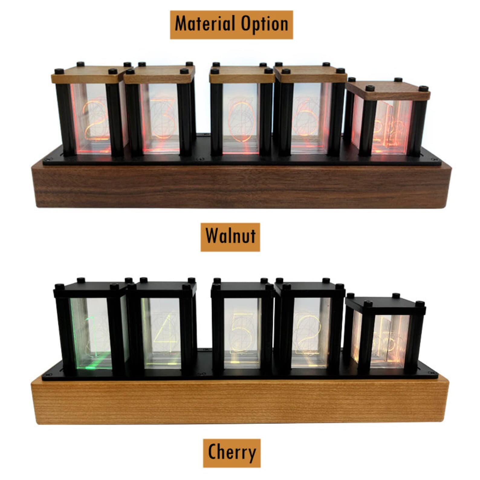 Retro Neo Nixie Tube Clock, Walnut Wood RGB Digital Clock, Modern ...