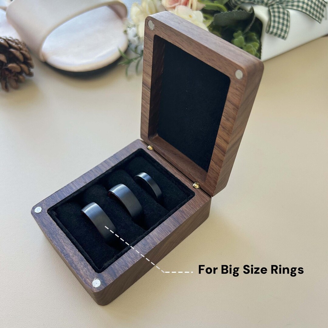 3 Slots Wood Ring Box for Big Rings, Custom Wedding Ring Box ...