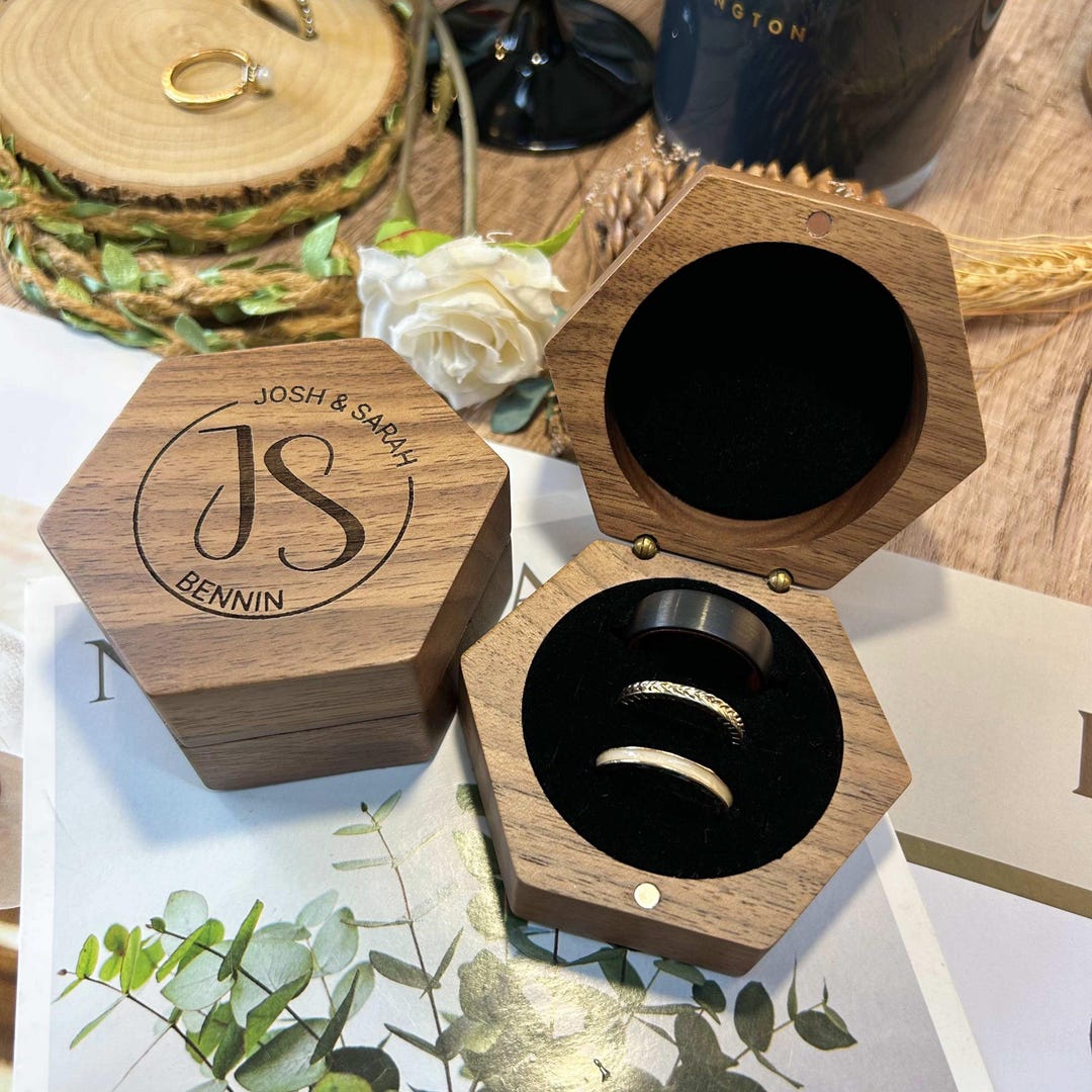 Custom Triple Slot Wedding Ring Box, Wood Ring Box 3 Slot, Three Ring ...