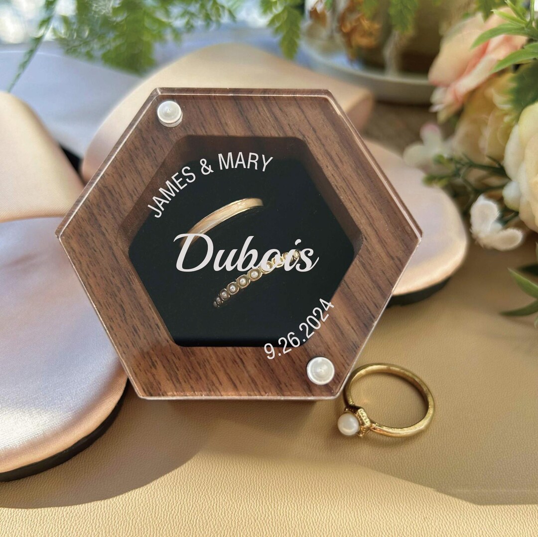 Personalized Walnut Wood Hexagon Ring Box, Engraved Proposal Ring ...