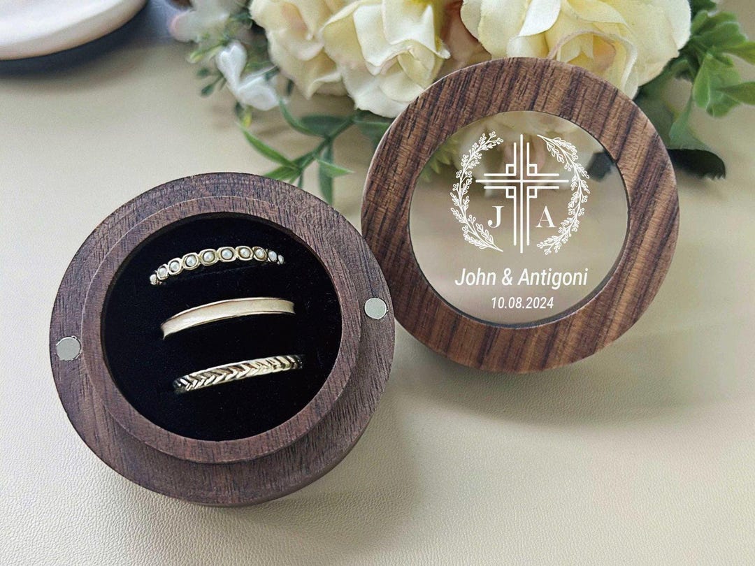 Custom Round Triple Slot Wedding Ring Box, 3 Slot Ring Box, Wood Ring ...
