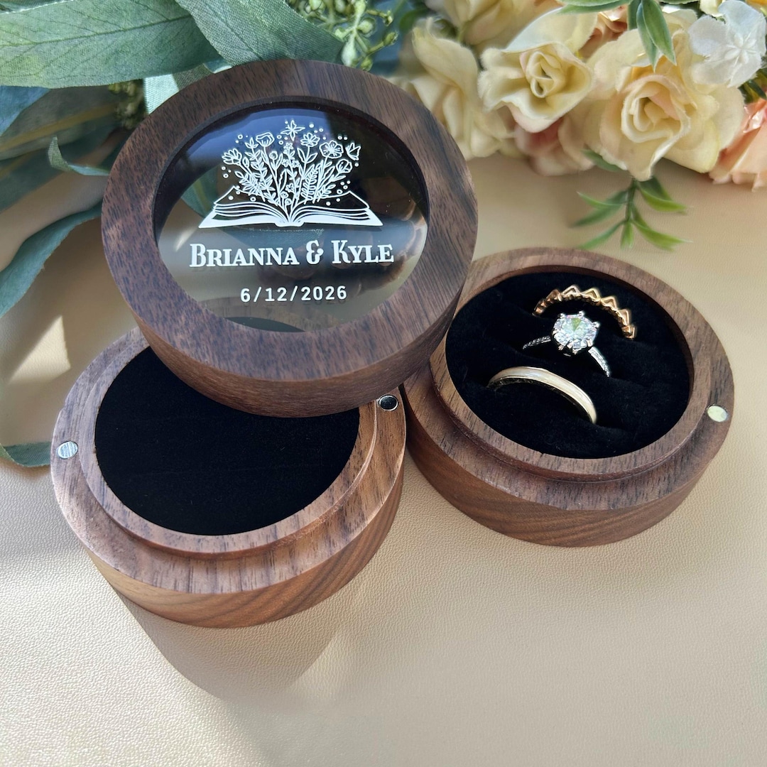 Custom Round Triple Slot Wedding Ring Box, 3 Slot Ring Box, Wood Ring ...