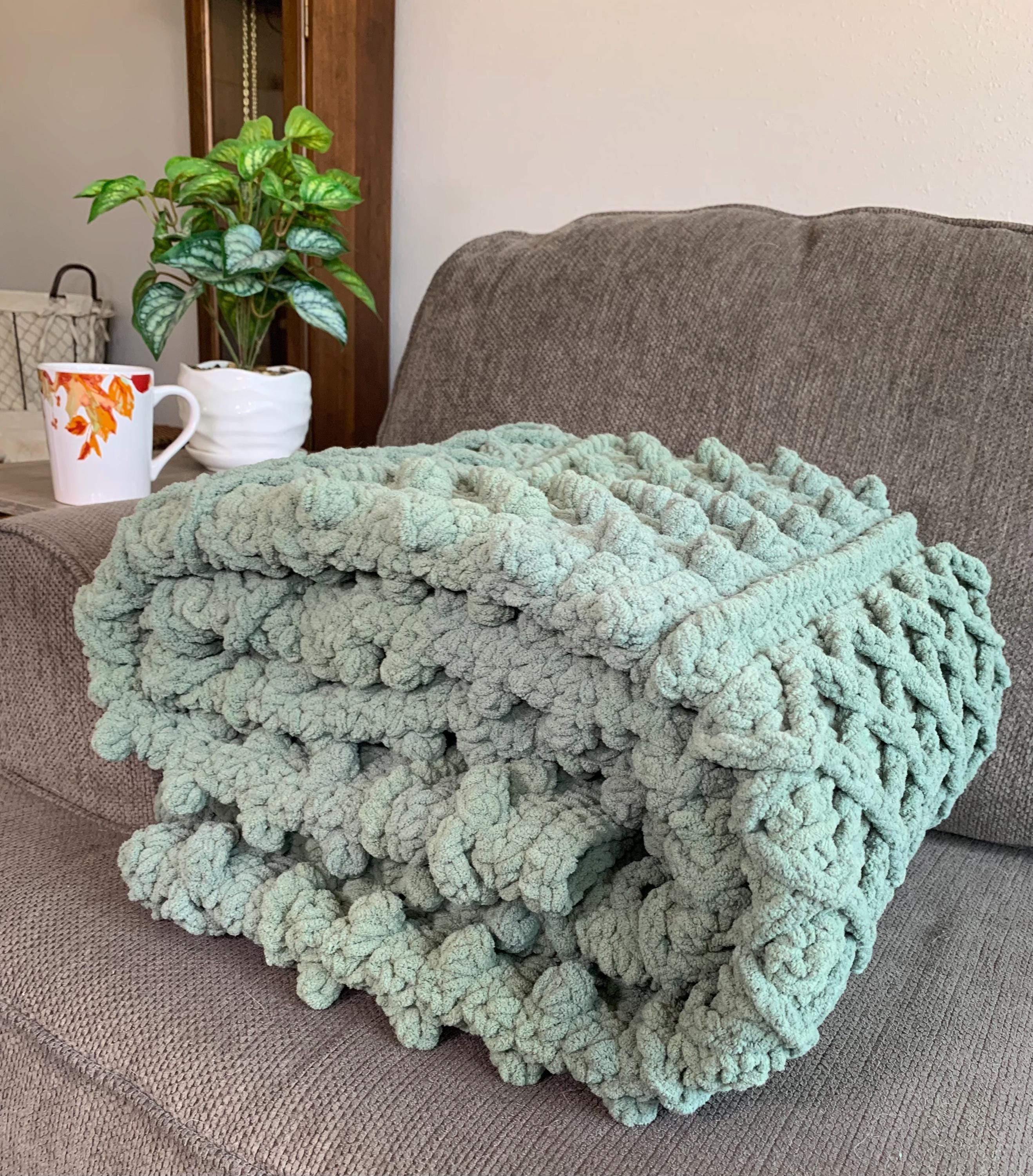 Thick Crochet Blanket Handmade Cozy Chenille Afghan Diamonds,popcorn ...