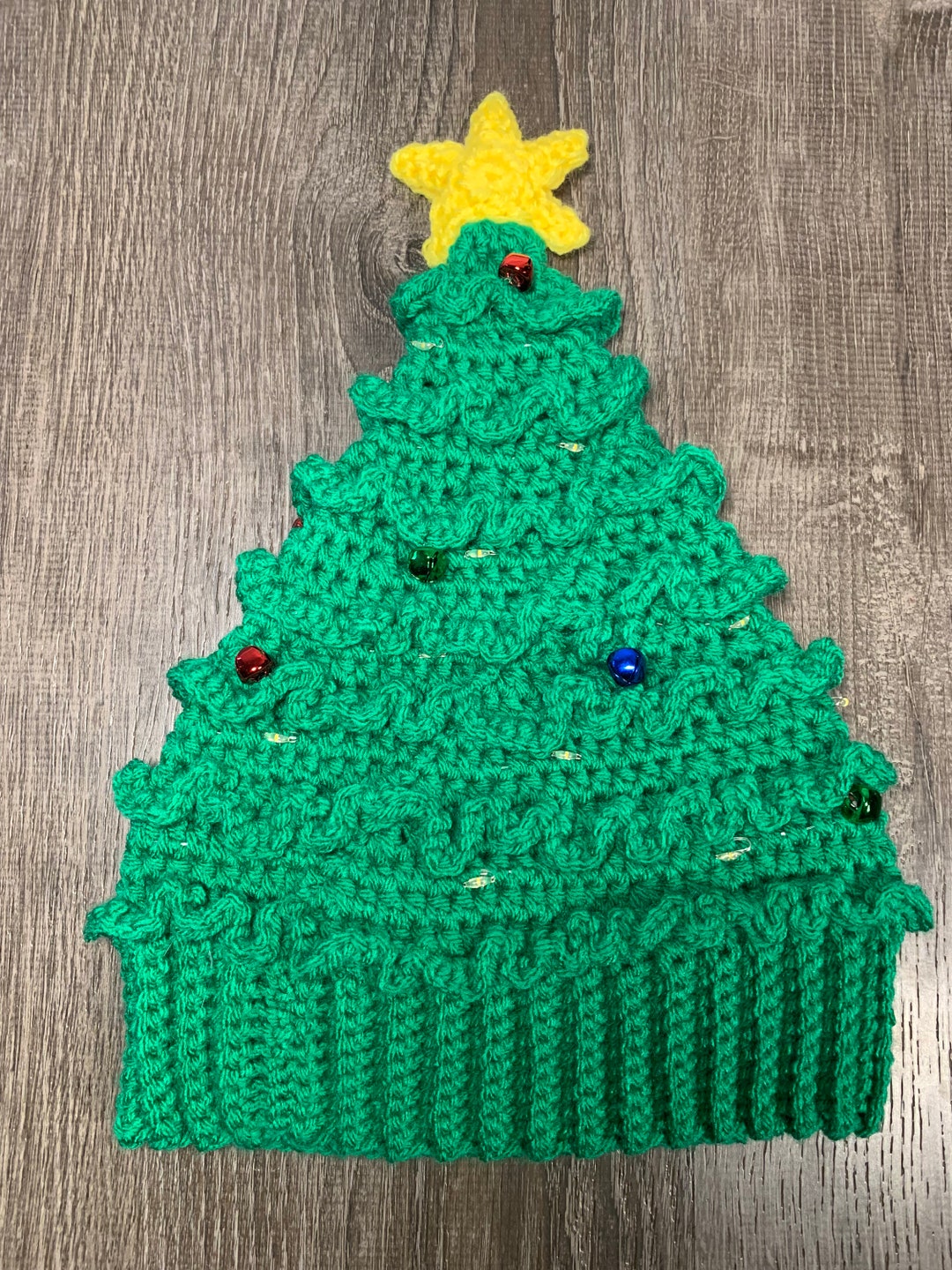 Christmas Tree Hat Crocheted With Lights and Jingle Bells - Etsy