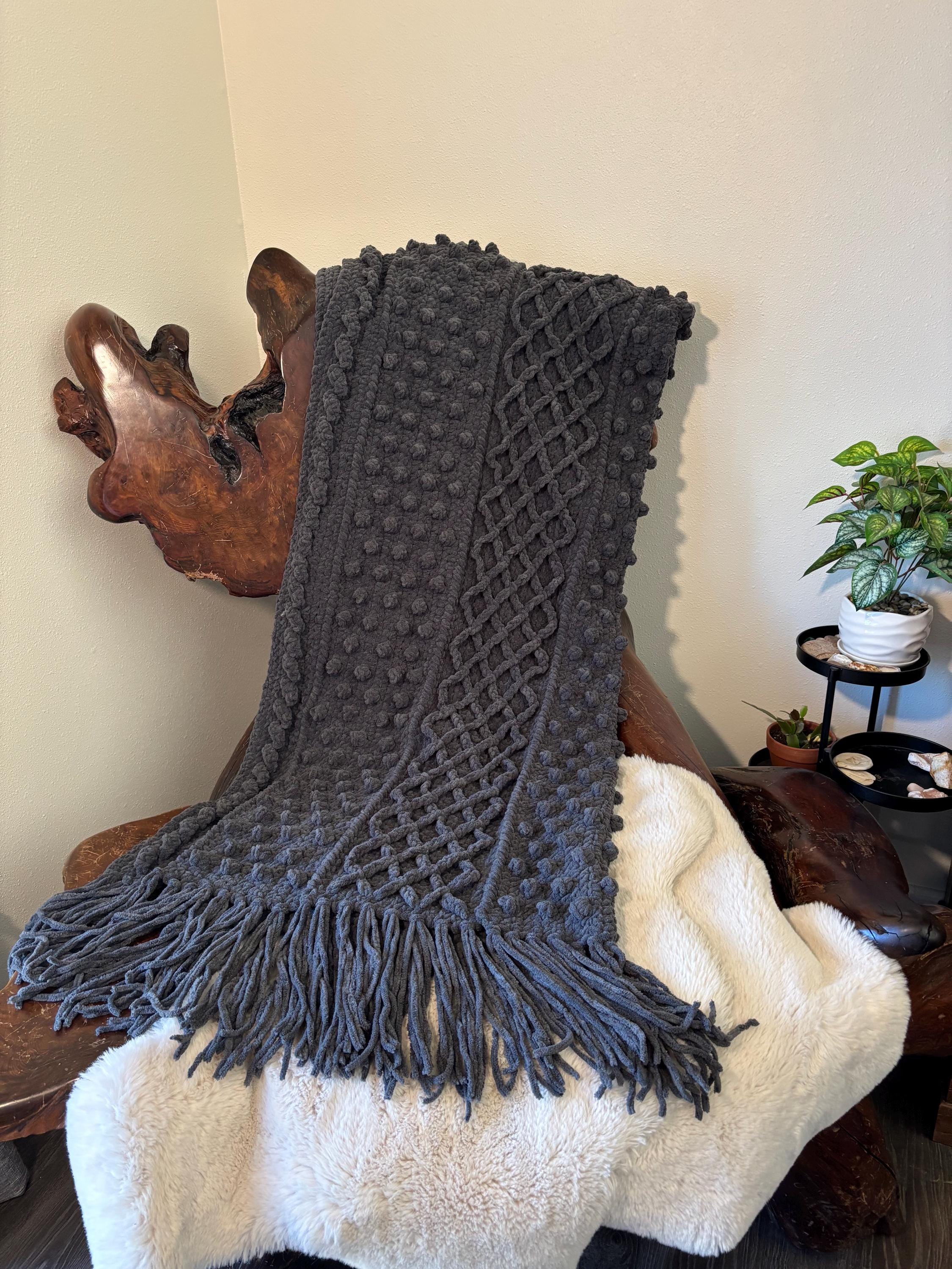 Thick Crochet Blanket Handmade Cozy Chenille Afghan Diamonds,popcorn ...