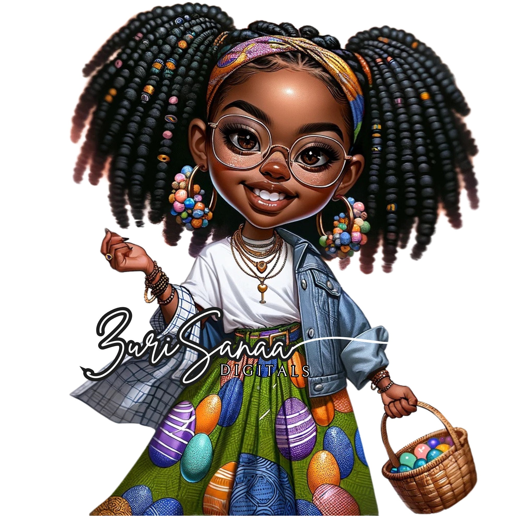 Easter Delight: 5 PNG Bundle of Adorable Little Black Girls in Festive ...