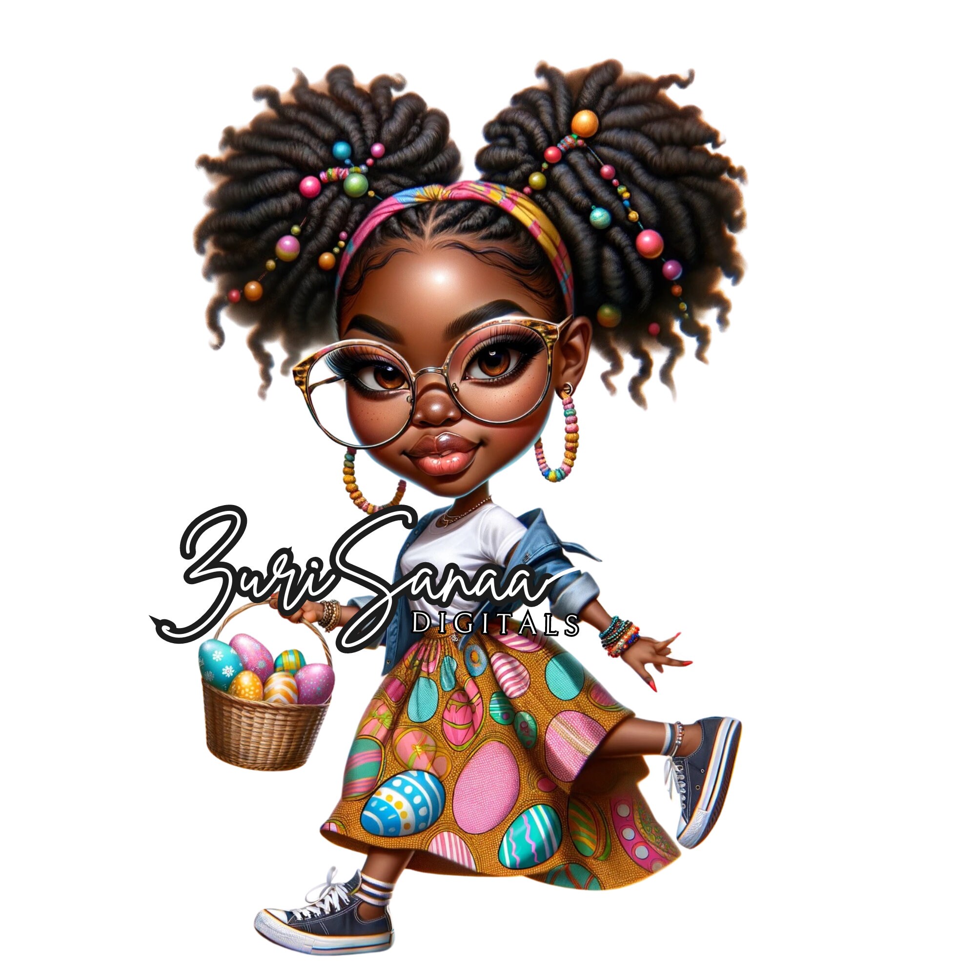 Easter Delight: 5 PNG Bundle of Adorable Little Black Girls in Festive ...