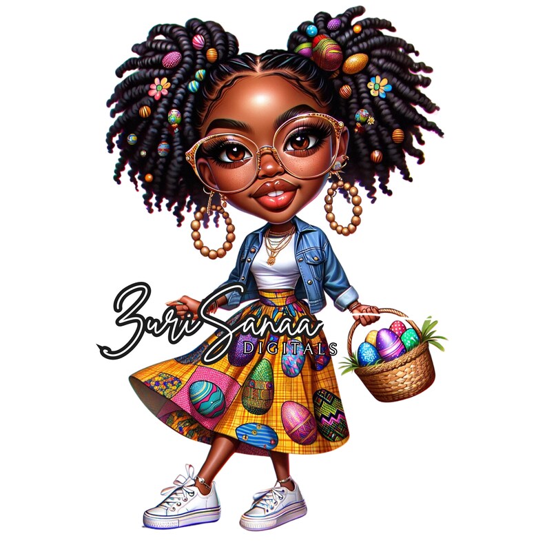 Easter Delight: 5 PNG Bundle of Adorable Little Black Girls in Festive ...