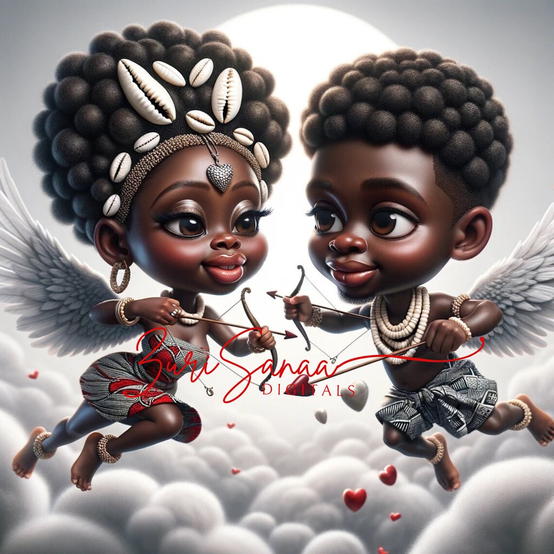 Valentine's Day Cupid Black Couple PNG Bundle - 4 Files for Commercial ...