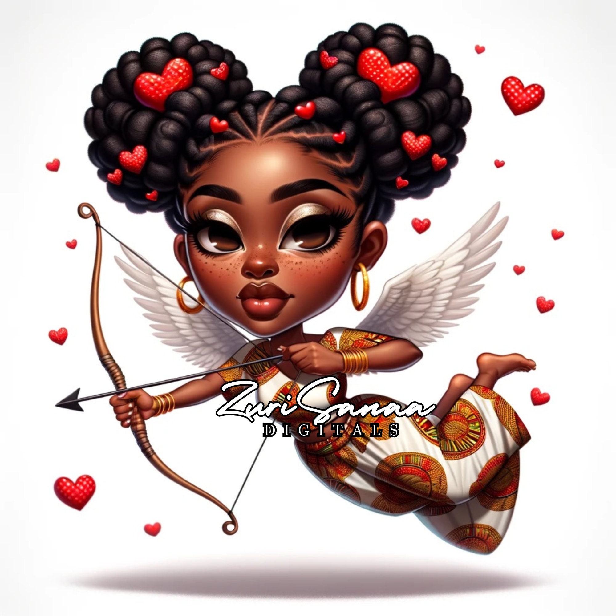 Valentine's Day Cupid Black Woman PNG Bundle - 10 Files for Commercial ...