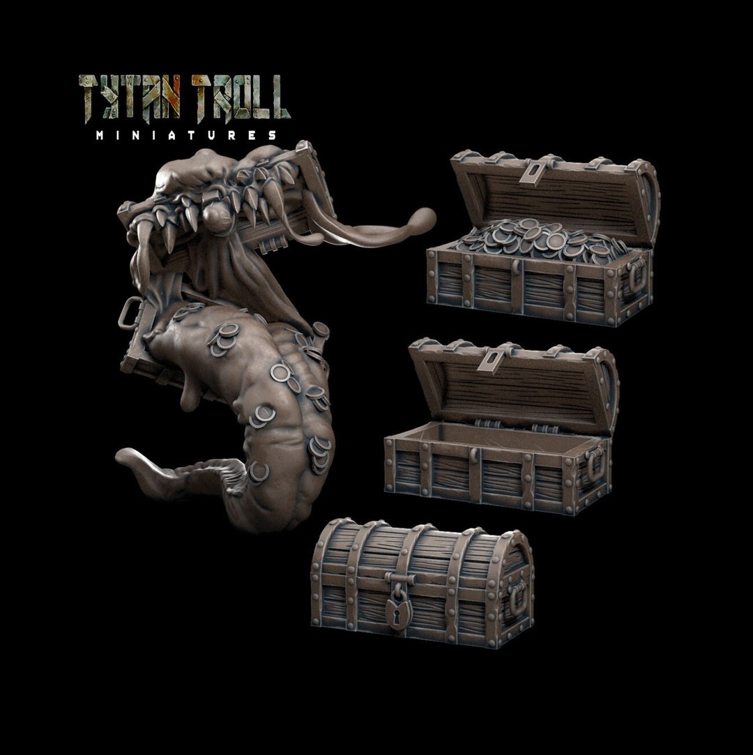 4PC Treasure Chest Mimic Dnd Monster Miniature for Table Top Games ...