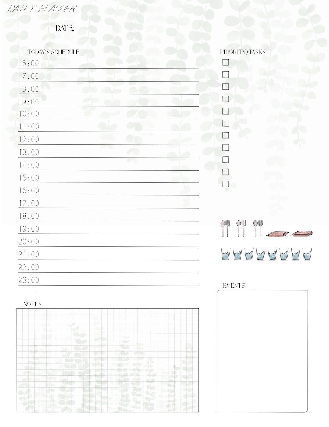 Daily Planner Template Printable PDF, Downloadable Planner, Single Page ...
