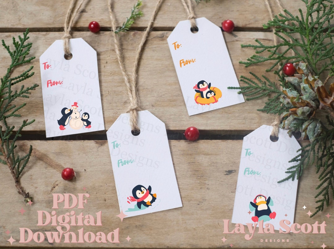 Printable Holiday Penguin Gift Tags Digital Download , Christmas ...