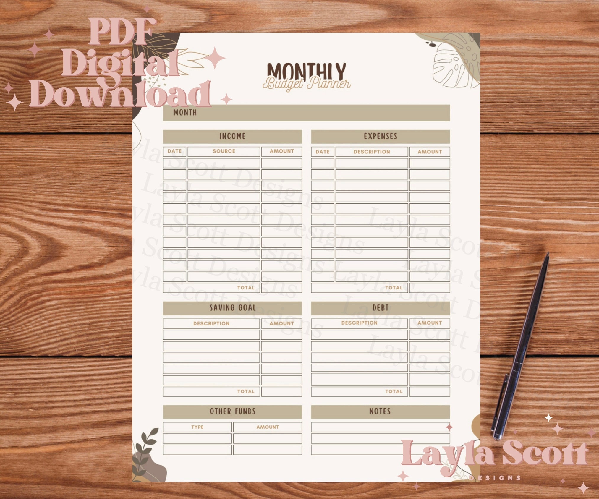 Printable Monthly Budget Planner Digital Download , Saving , Frugal ...