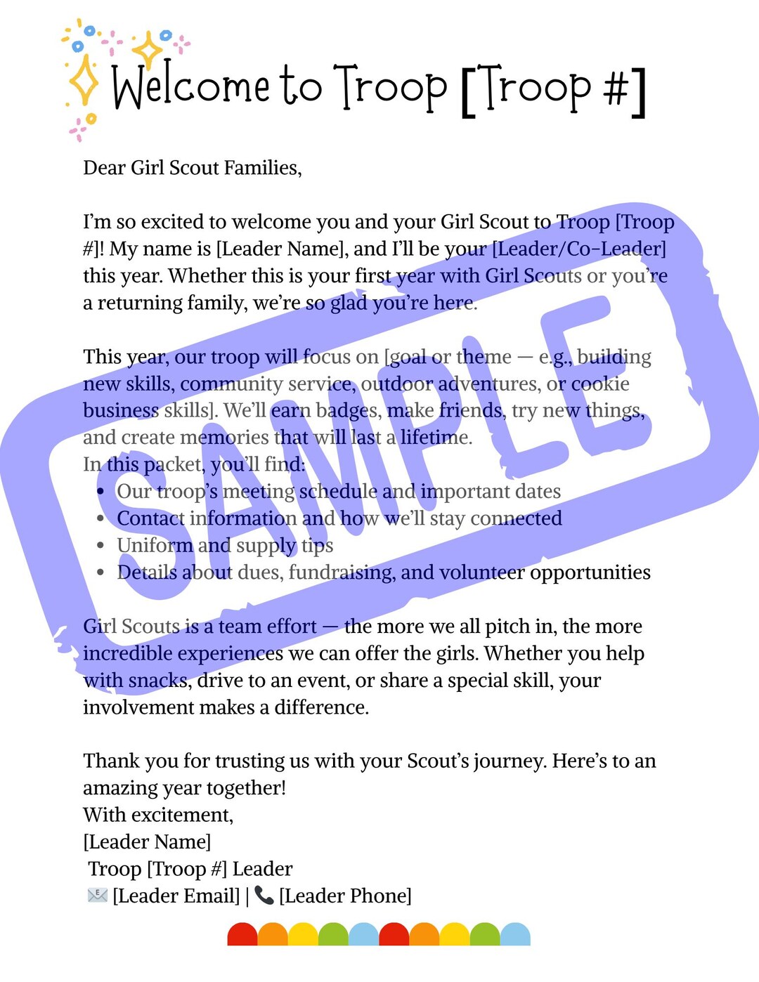 Personalized Girl Scout Parent Packet | Editable, Warm & Ready to Print ...