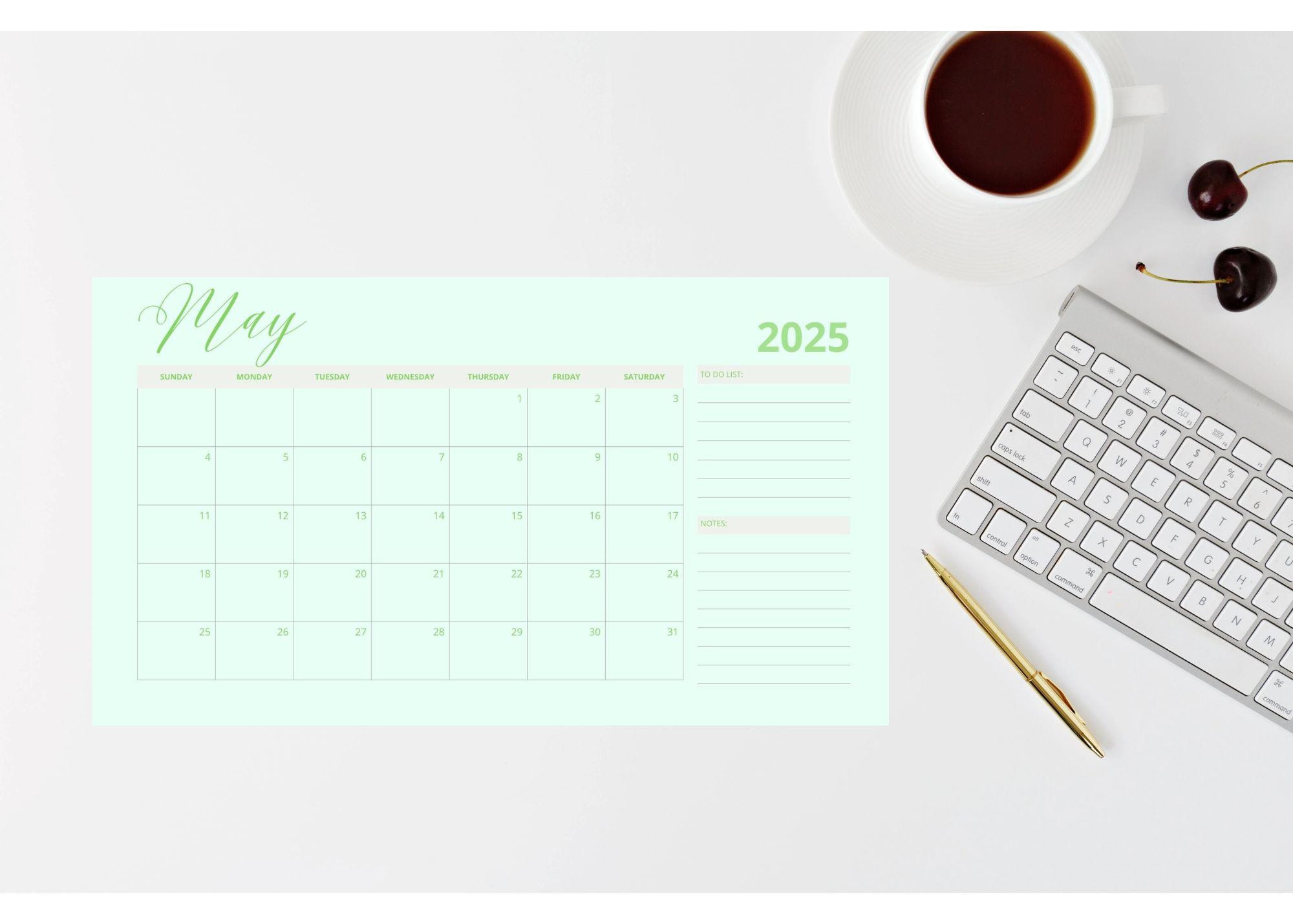 2025 Green Girly Printable Calendar - Etsy