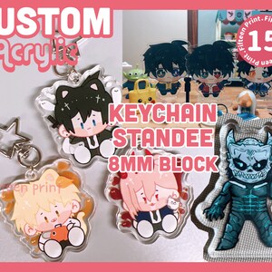Custom Acrylic Keychain Charm Standee 8mm Block Holographic Laminate ...