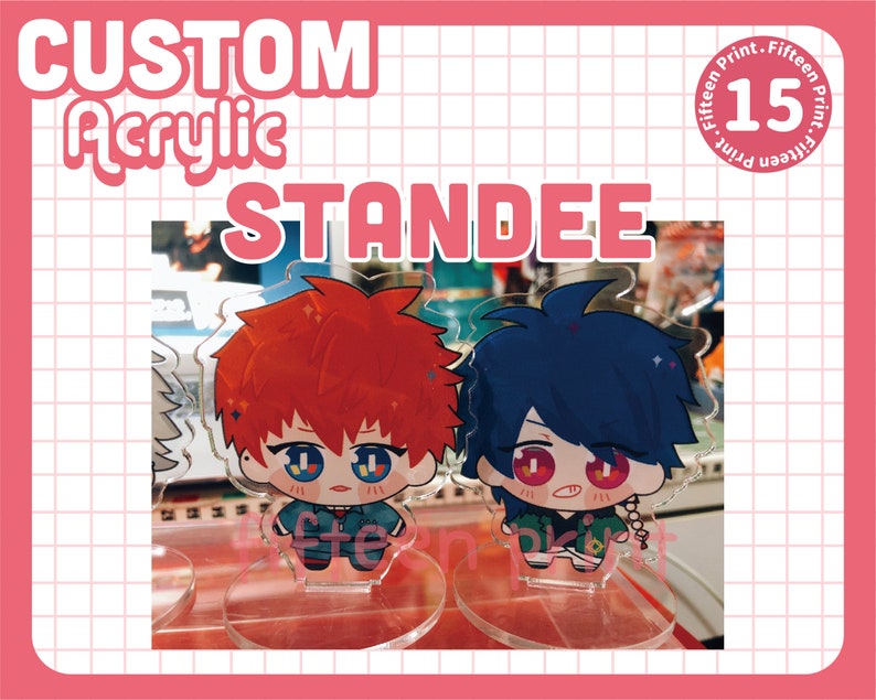 Custom Acrylic Keychain Charm Standee 8mm Block Holographic Laminate ...