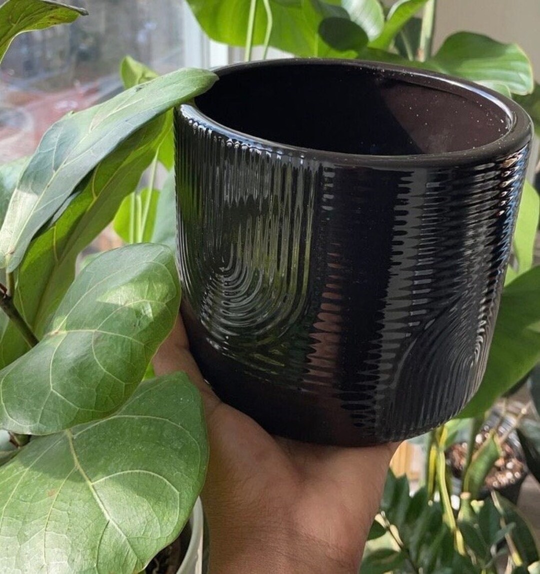 Ceramic Planter Contemporary Flower Pot Jardiniere Black Plant Pot ...
