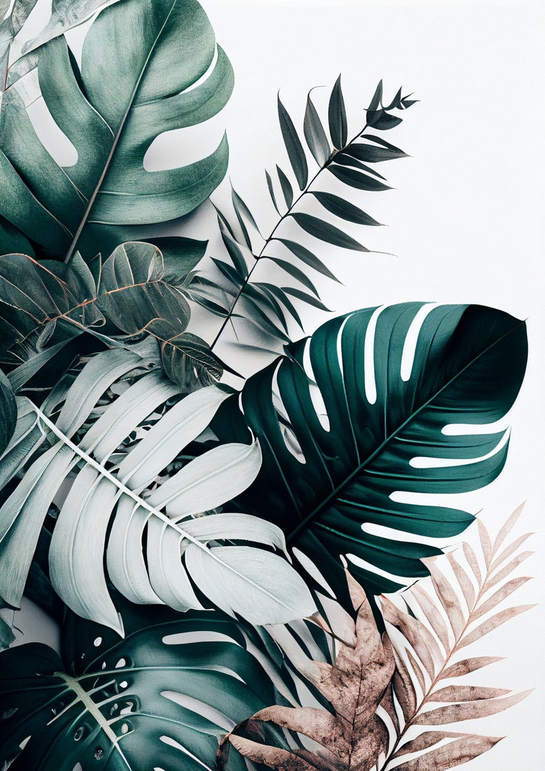 Botanical Print, Lush Foliage, Minimalist, Natural, Wall Art, AI Art ...
