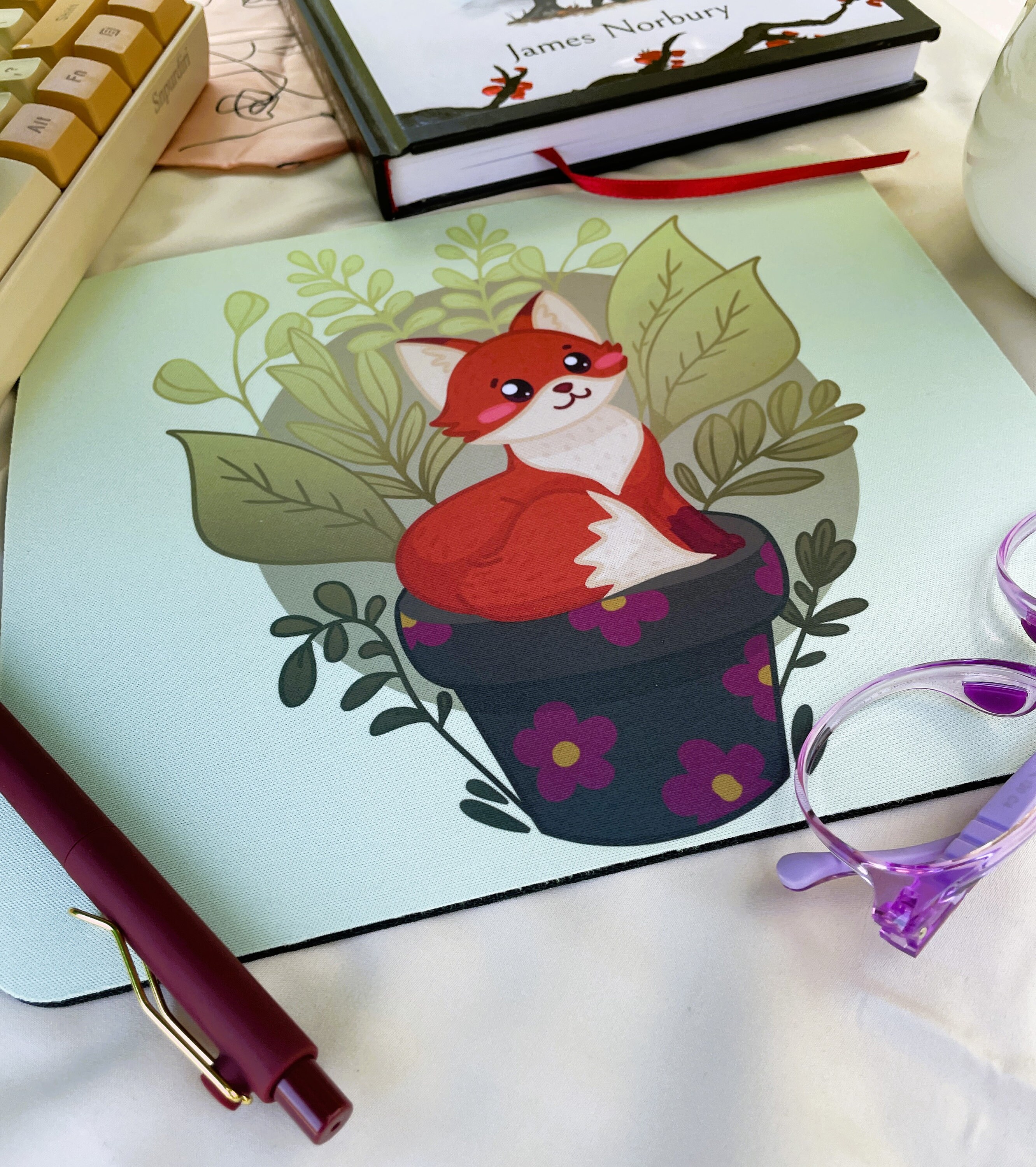 Kawaii Fox, Lovely Fox Mouse Pad | Cute Cartoon Fox Mousepad | Desktop ...