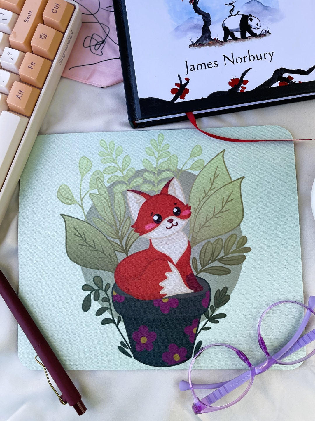 Kawaii Fox, Lovely Fox Mouse Pad | Cute Cartoon Fox Mousepad | Desktop ...