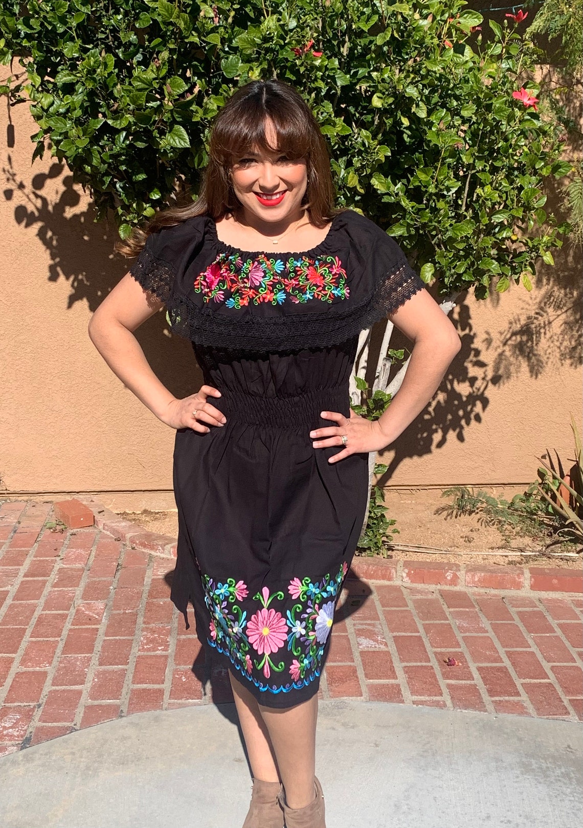 Mexican Floral Embroidered Dress. Size S - XL. Traditional Mexican ...