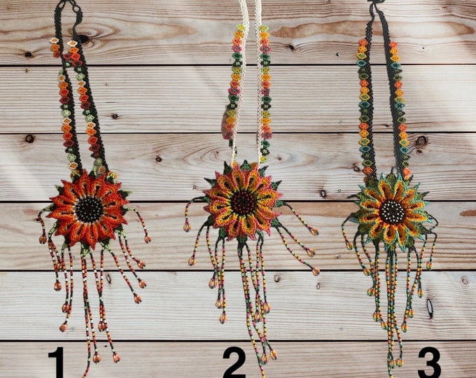Mexican Native Huichol Flower Necklace/ Native Indigenous Huichol ...
