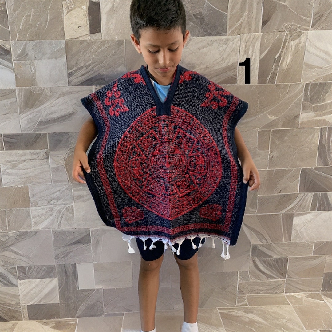 Mexican Poncho Aztec Calendar.gaban Blanket Kid Size.talla De Niño ...