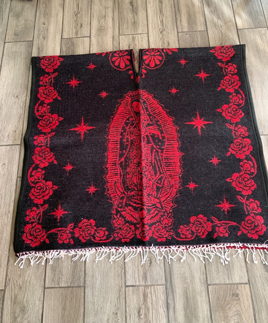 Virgen Guadalupe and San Judas Tadeo Poncho Gaban Serape. Reversible ...