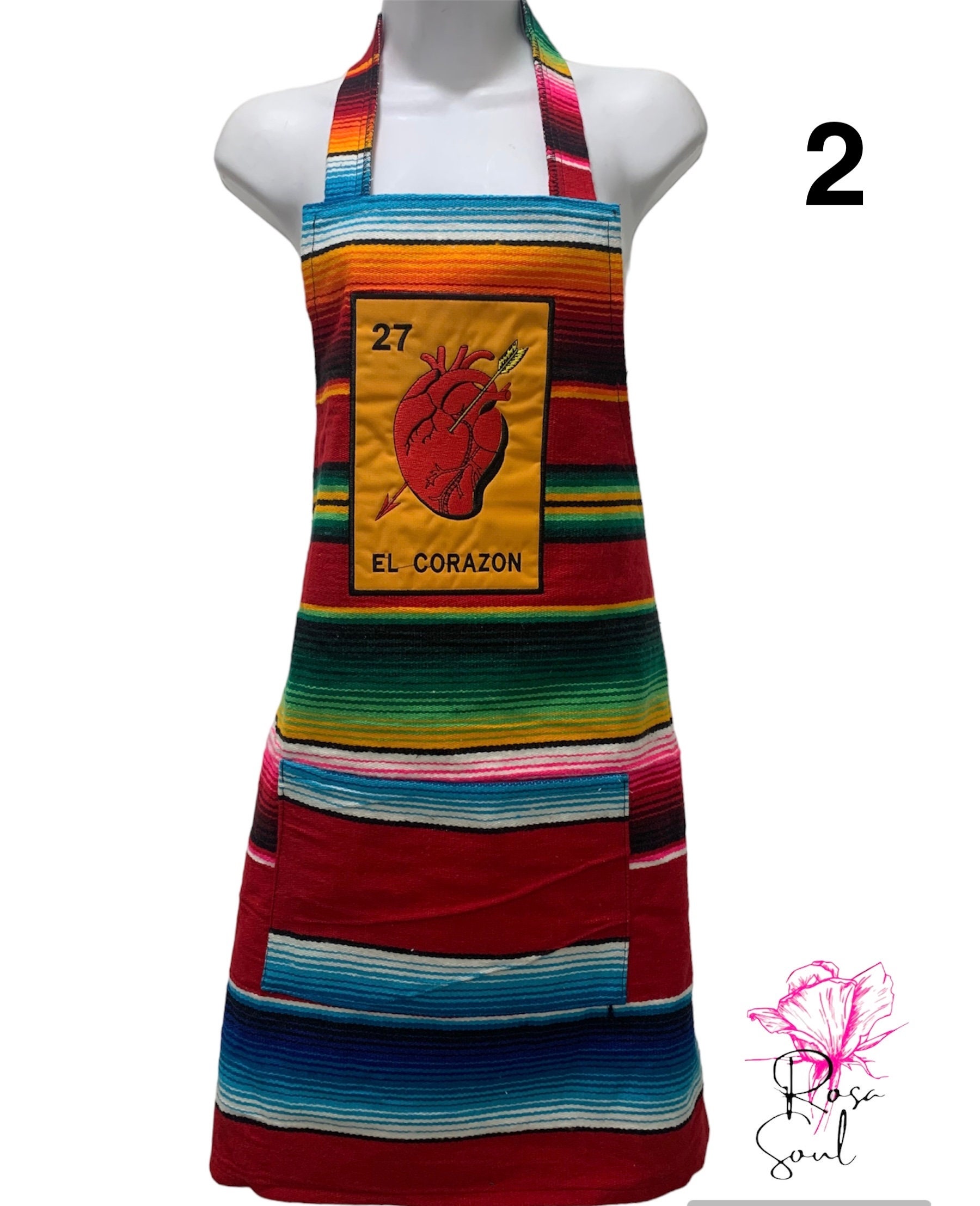 Mexican Loteria Apron Mandil El Corazon Loteria Apron Cooking Sarape ...