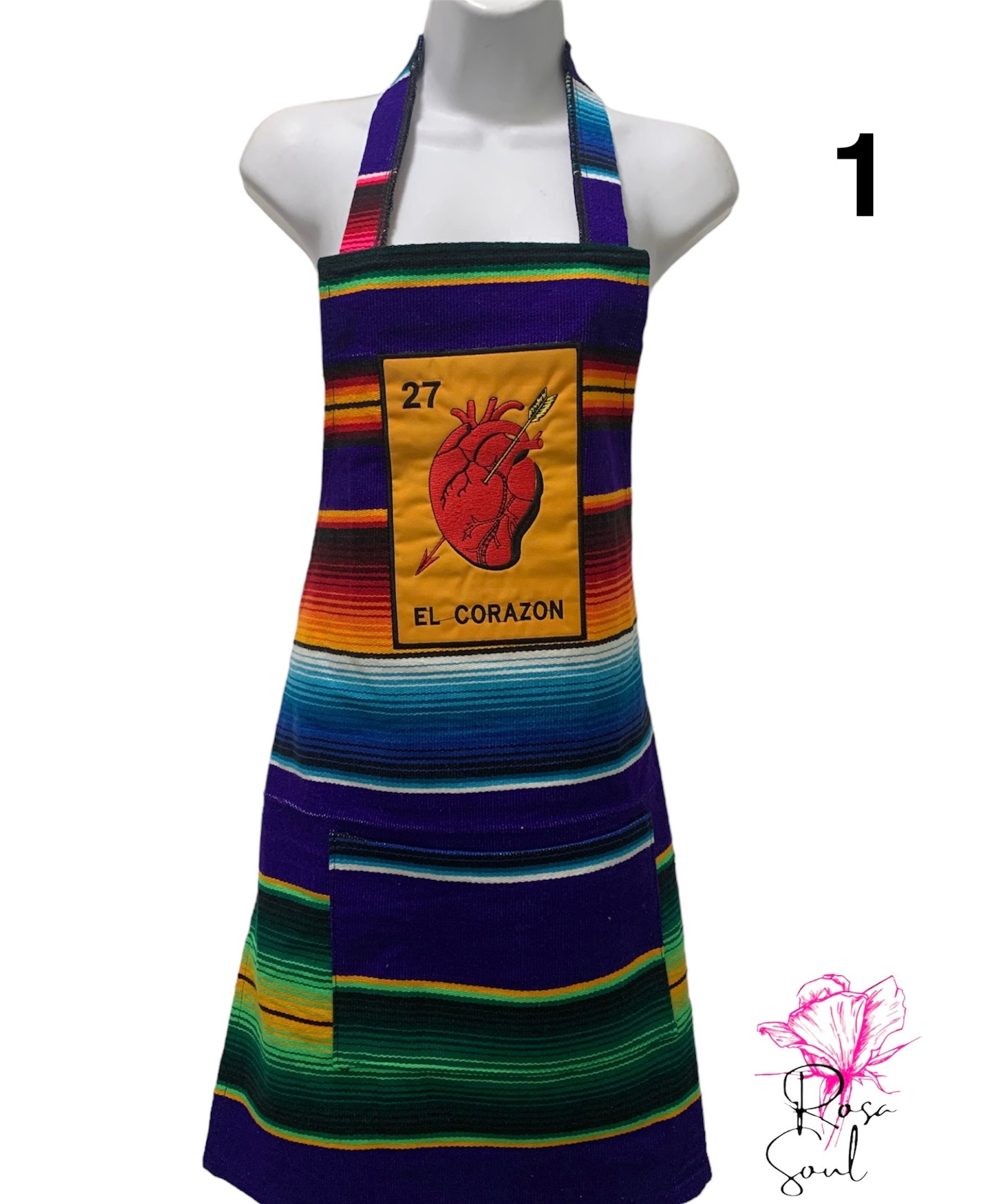Mexican Loteria Apron Mandil El Corazon Loteria Apron Cooking Sarape ...