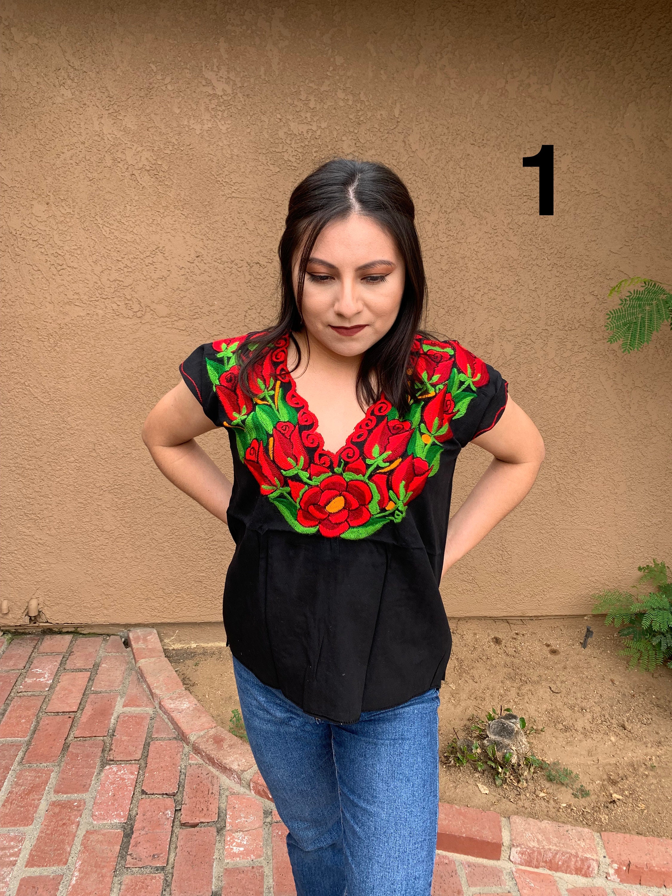 Mexican Floral Blouse With Decorated Collar,zinacatan Floral Blouse,5 ...
