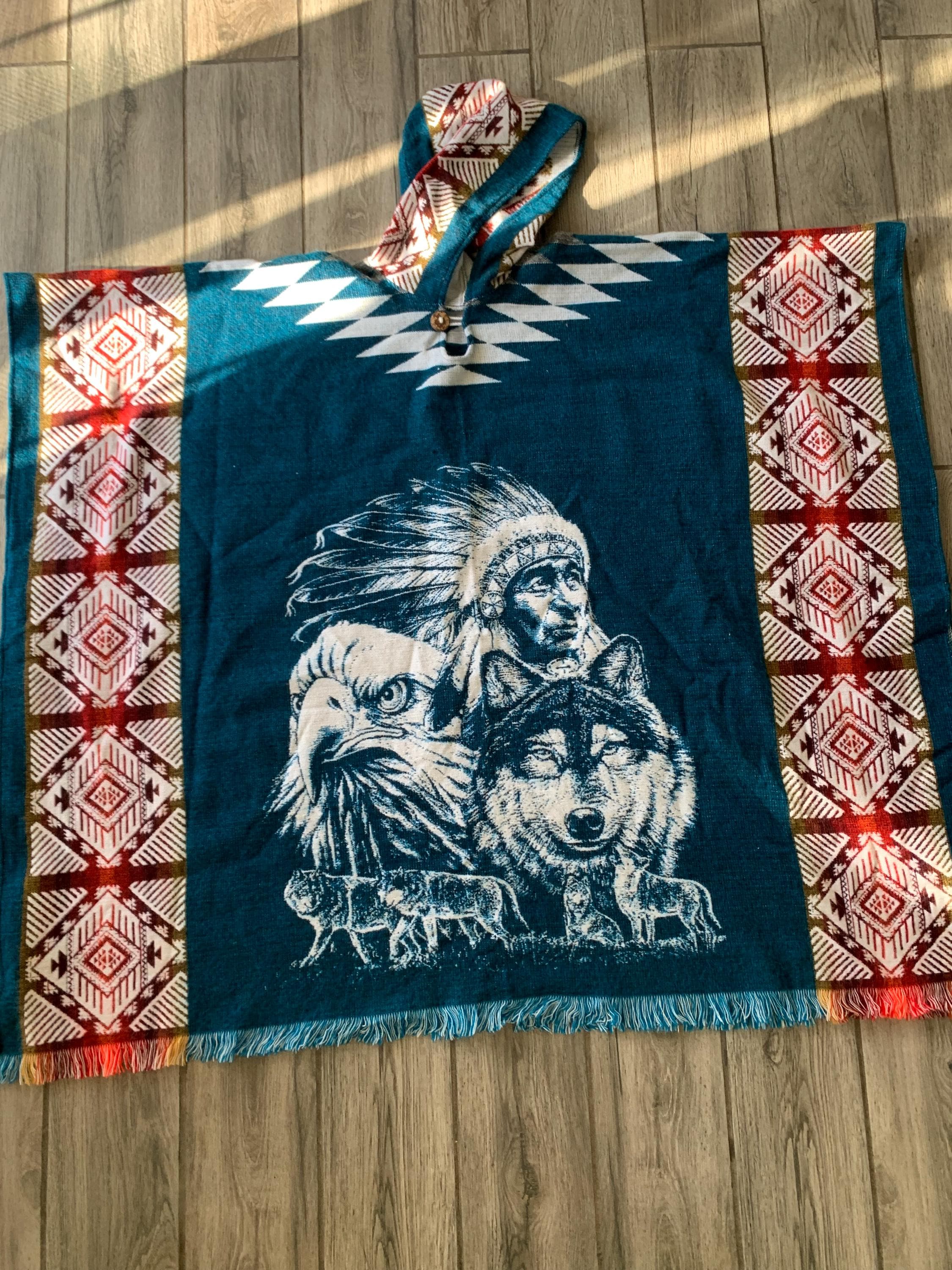 Native American Poncho Design.unisex Hooded Alpaca Wool Cape.eagle,wolf ...