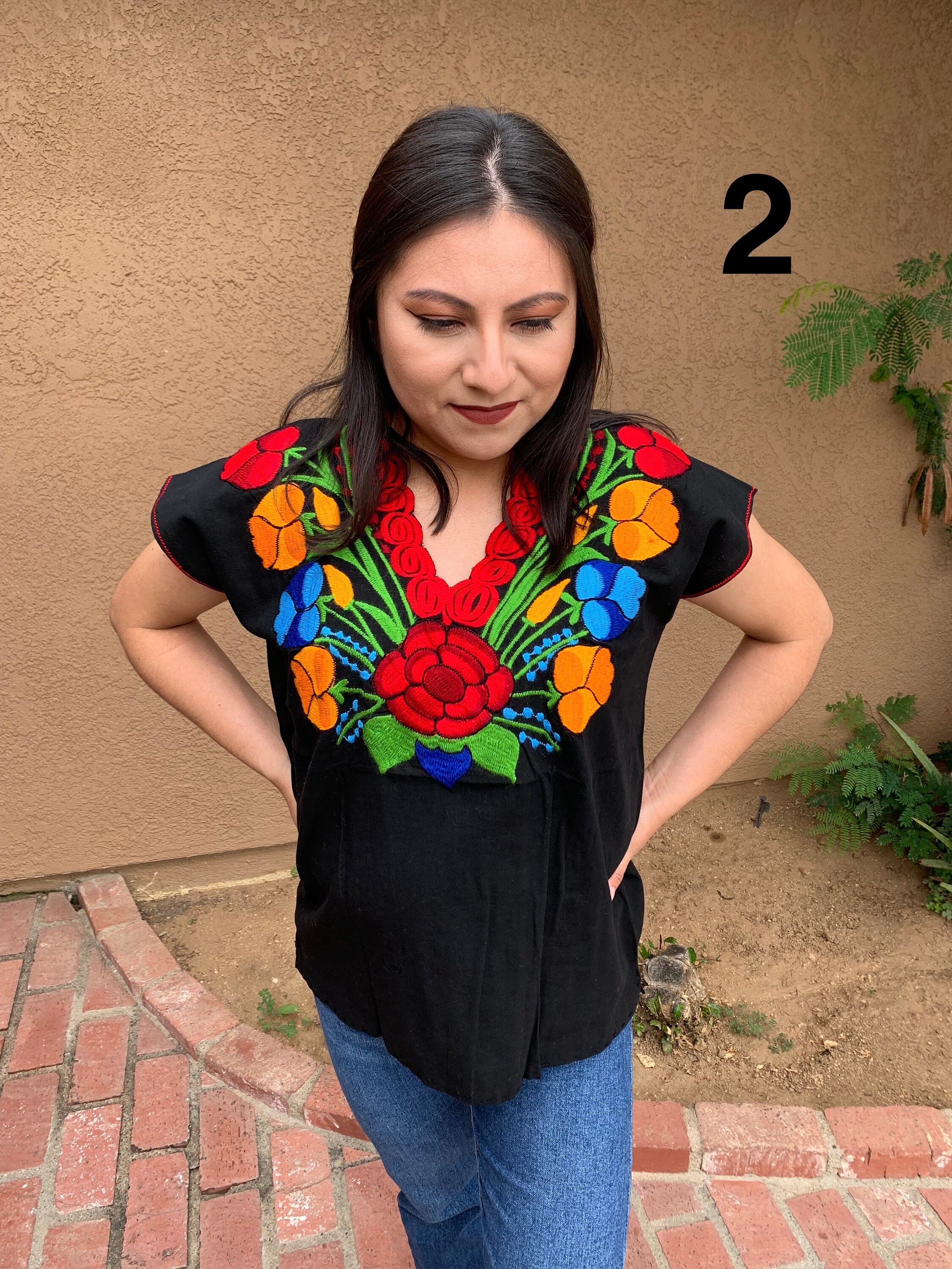Mexican Floral Blouse With Decorated Collar,zinacatan Floral Blouse,5 ...