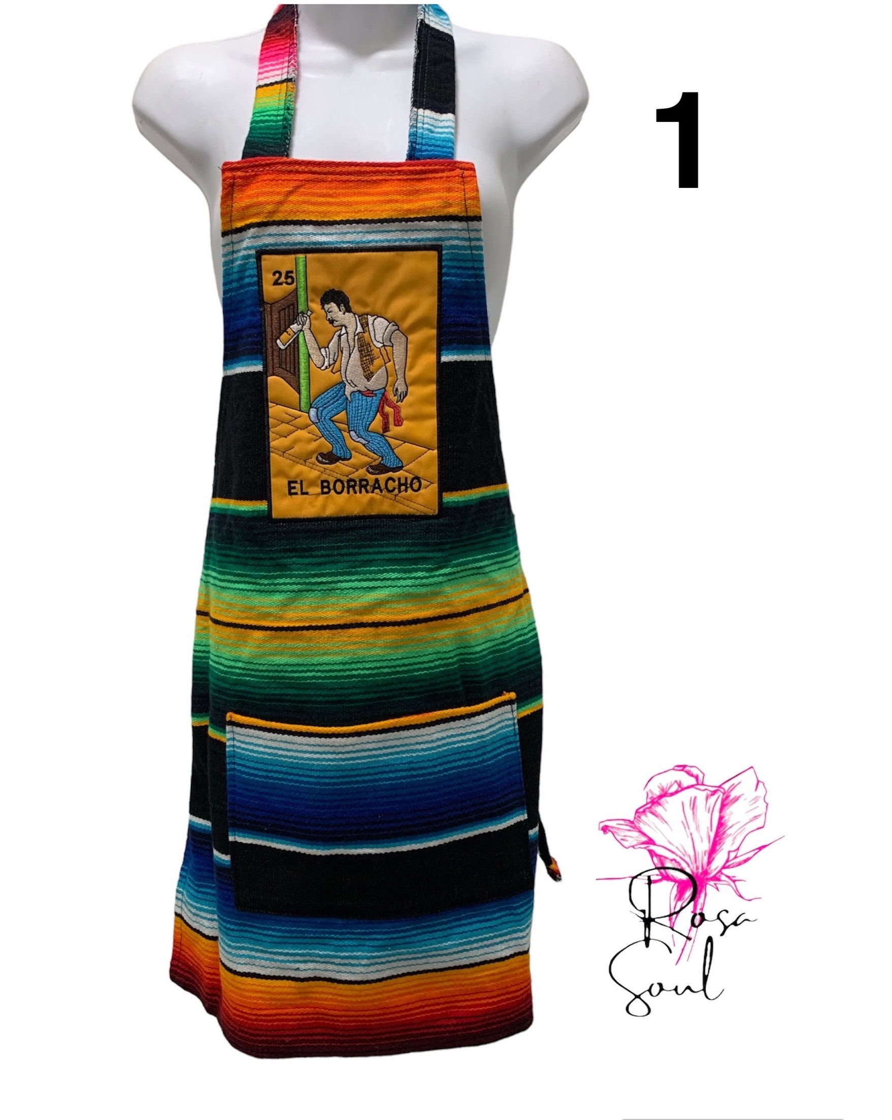 Mexican Loteria Apron Mandil El Borracho Loteria Apron Cooking Sarape ...