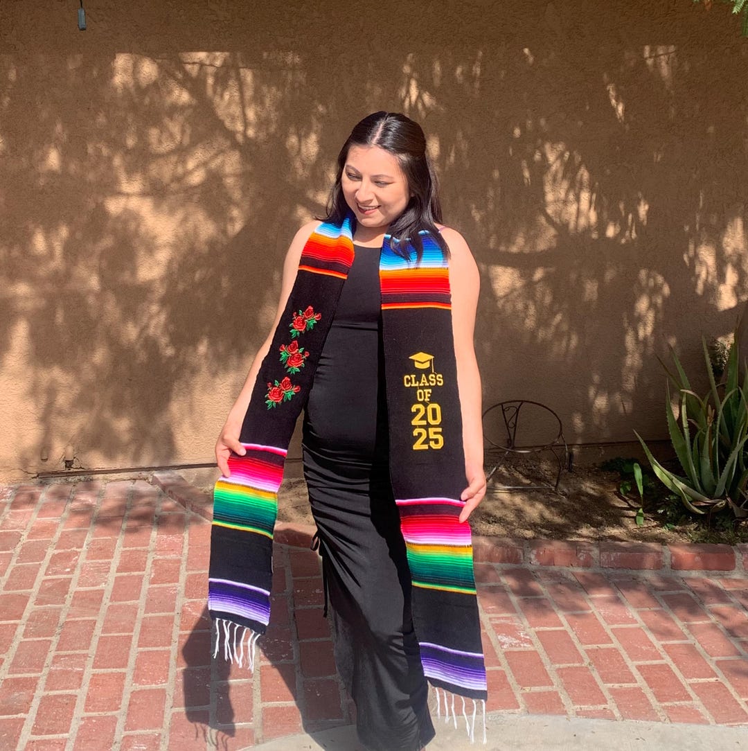 2025 Mexican Sarape Graduation Sash.embroidered Roses Class of 2025 Sash. Mexican Estolas ...